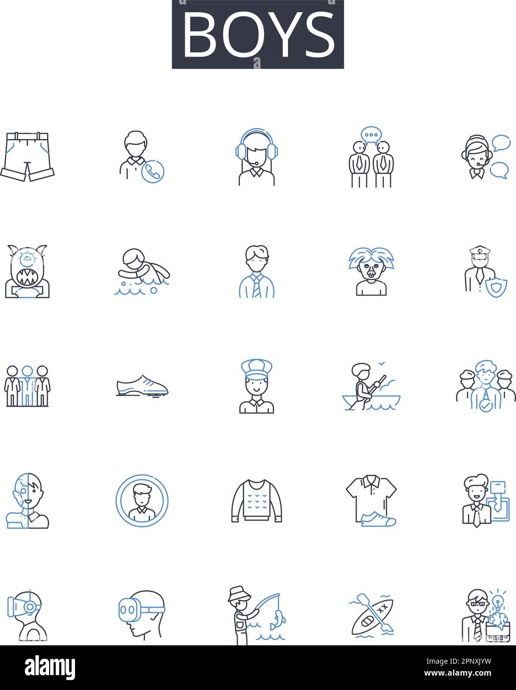 Boys line icons collection. Men, Guys, Males, Dudes, Bros, Lads ...