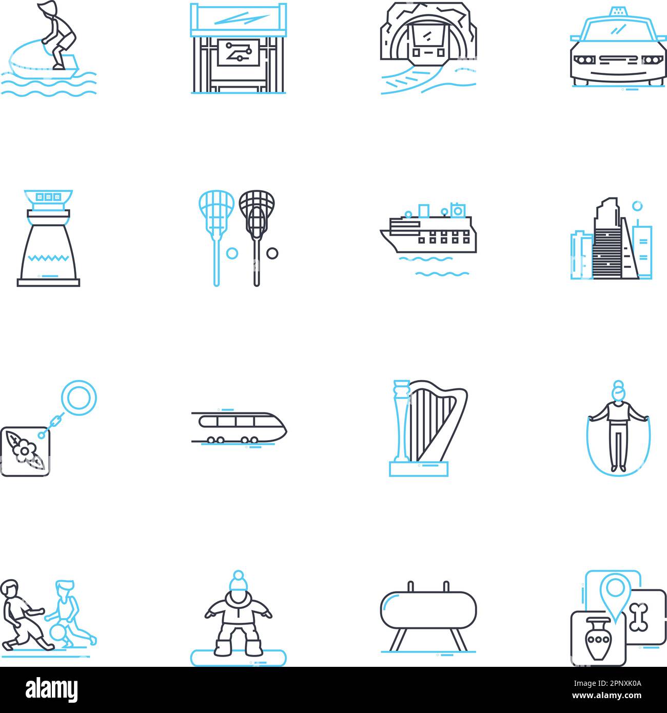 Al fresco recreation linear icons set. Picnic, Grilling, Hiking ...