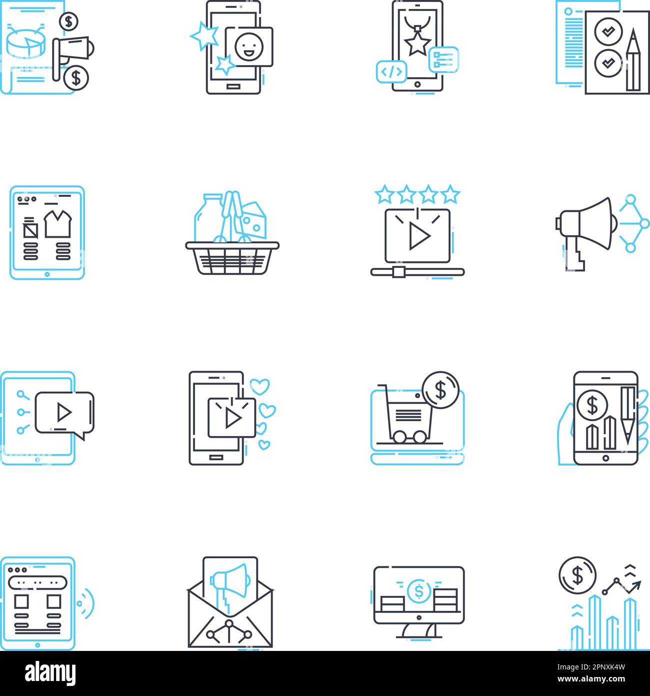Email campaign linear icons set. Outreach, Engagement, Conversions ...