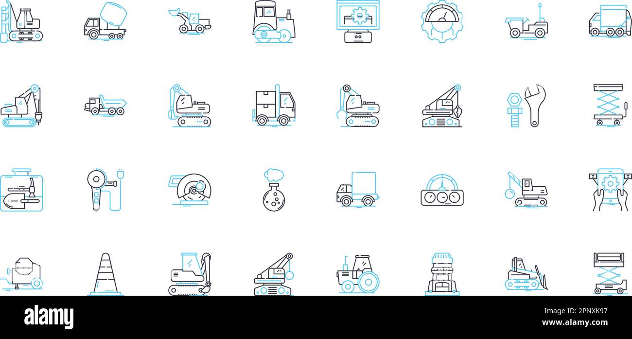 Manufacturing tools linear icons set. Automation, Cutting, Drilling ...