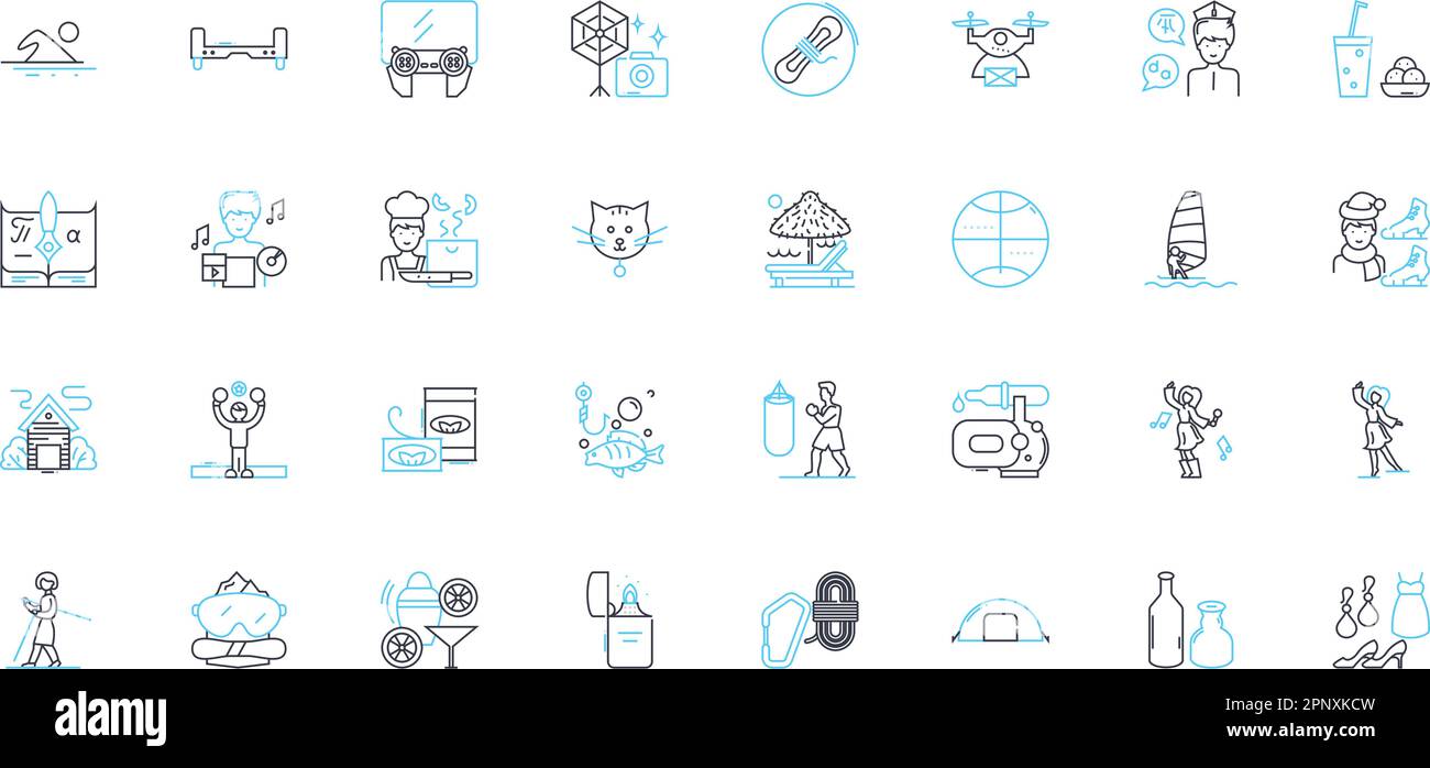 Adventure park linear icons set. Thrilling, Exciting, Adrenaline, Zip ...