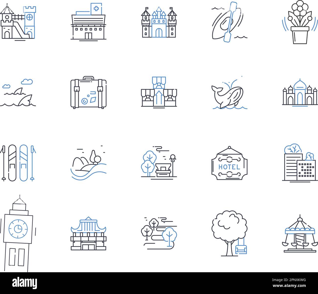 Mountain hike line icons collection. Summit, Trailhead, Altitude, Peak ...