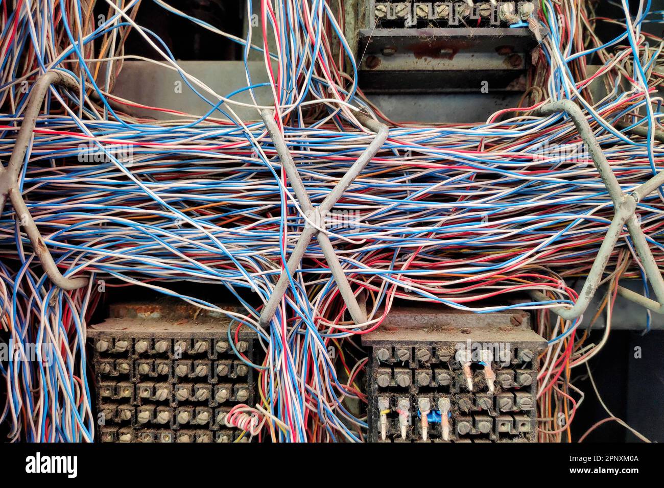 Close-up on wires inside an dirty electrical cabinet Stock Photo - Alamy
