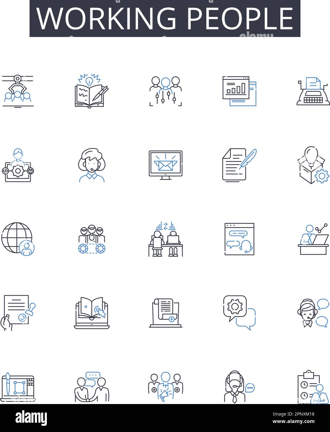 Working People Line Icons Collection Organization Cataloging