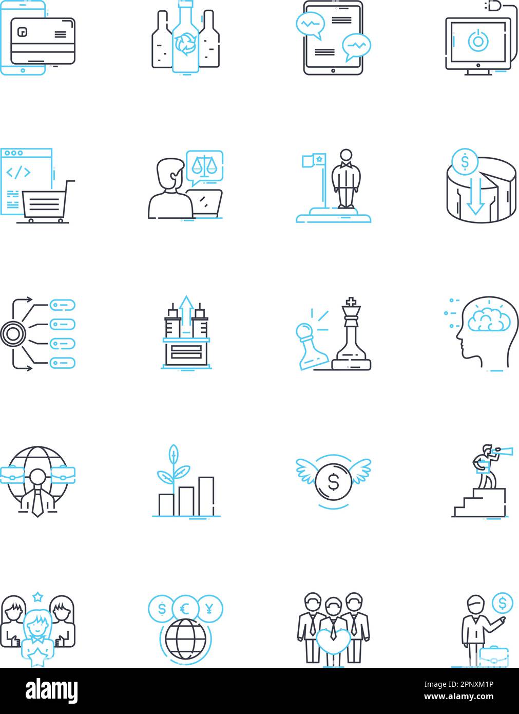 Market evolution linear icons set. Transformation, Progress, Adaptation ...