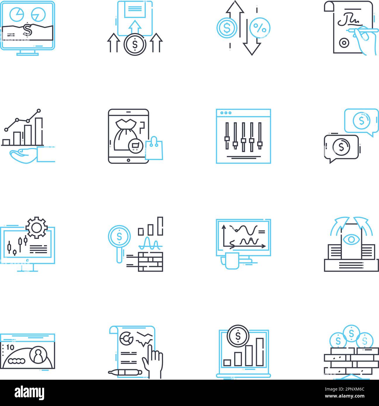 Stock commerce linear icons set. Bullish, Bearish, Portfolio, Equity ...