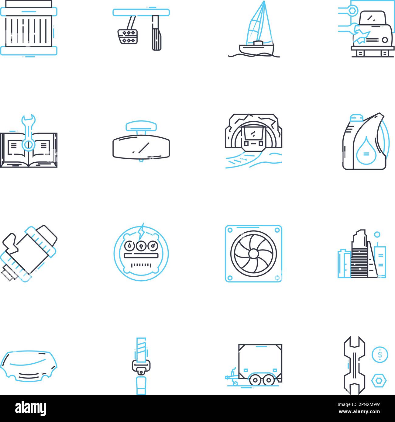 Automobile maintenance linear icons set. Oil, Brake, Tire, Engine ...