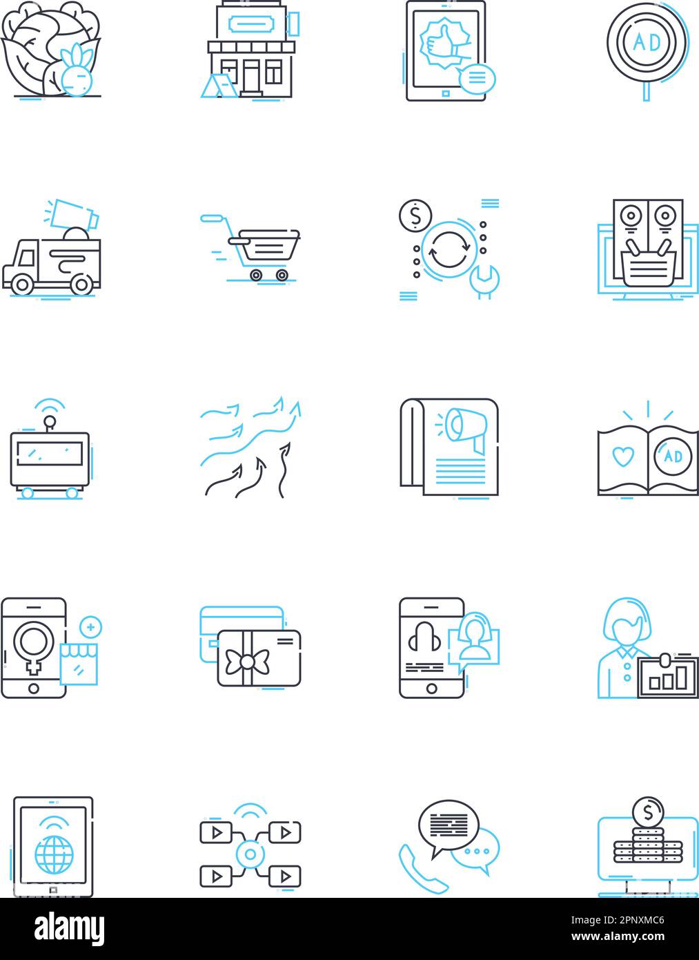 Minimarket linear icons set. Convenience, Snacks, Groceries, Beverages ...