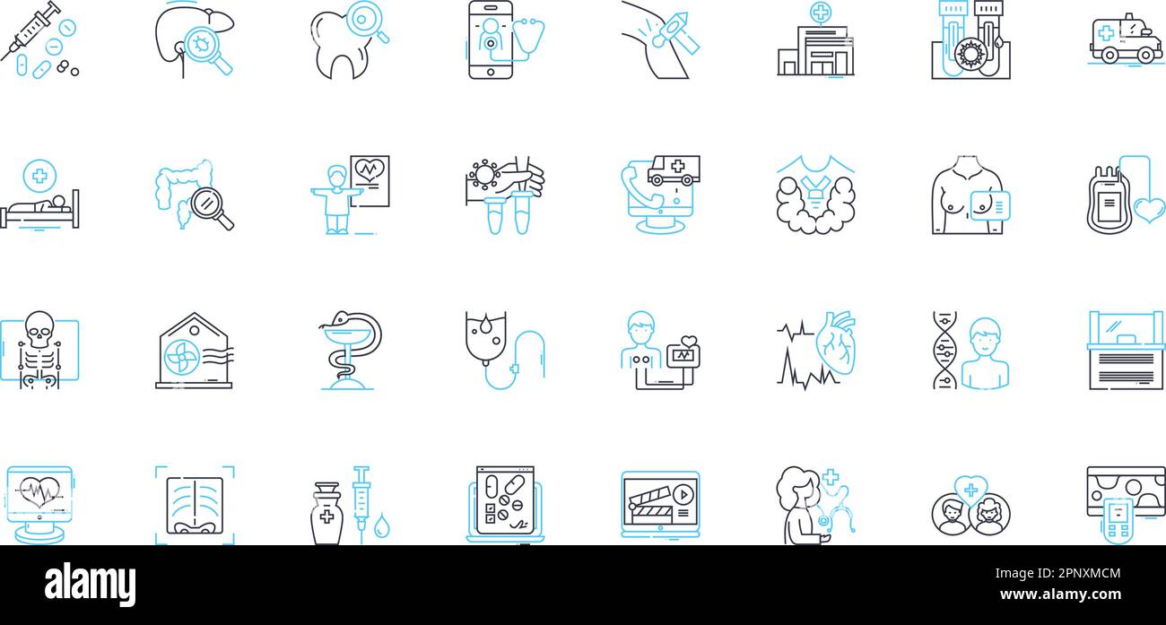 Infirmary linear icons set. Bed, Medicine, Nurse, Patient, Hospital ...