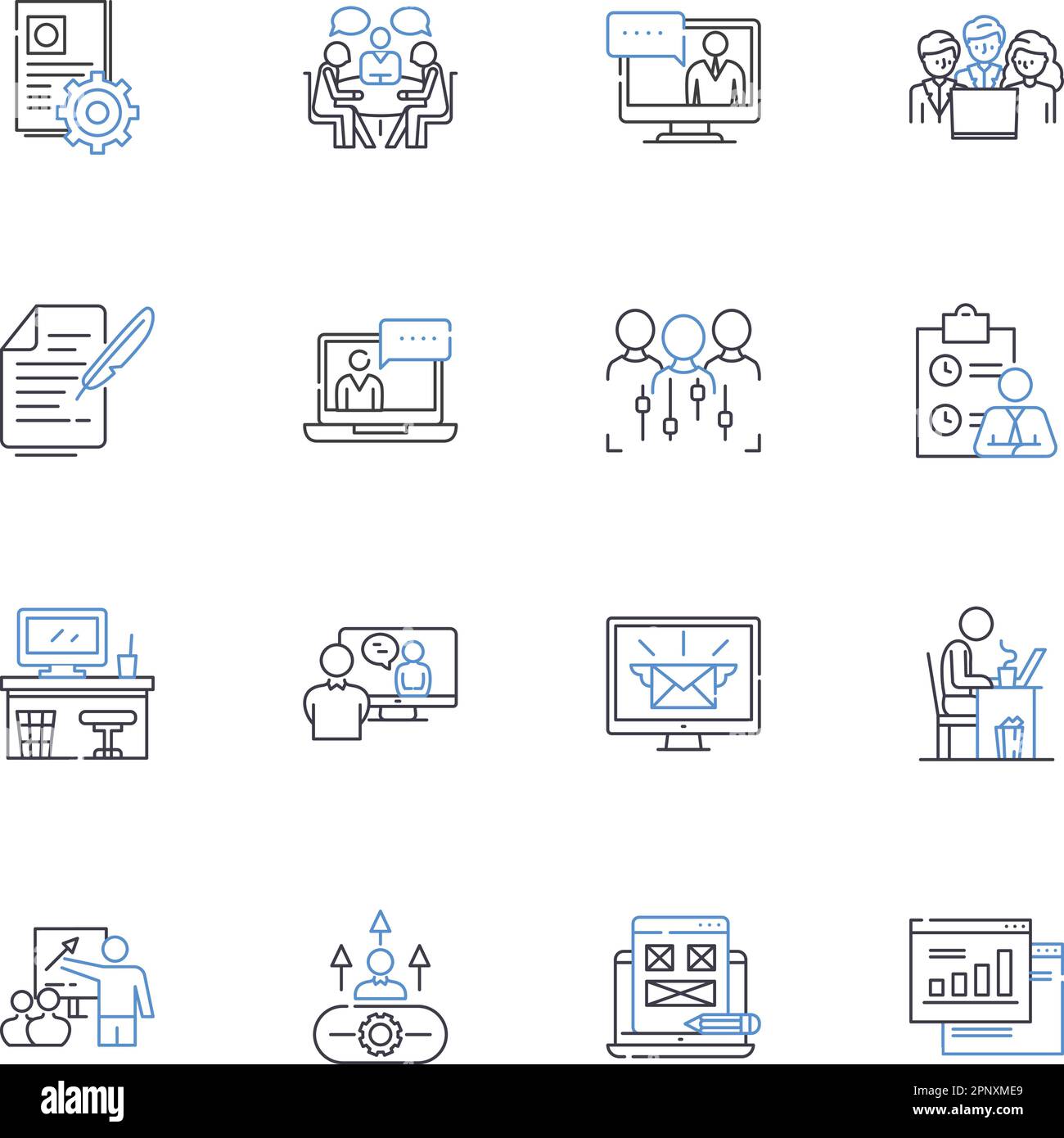 Growing establishment line icons collection. Expansion, Development ...