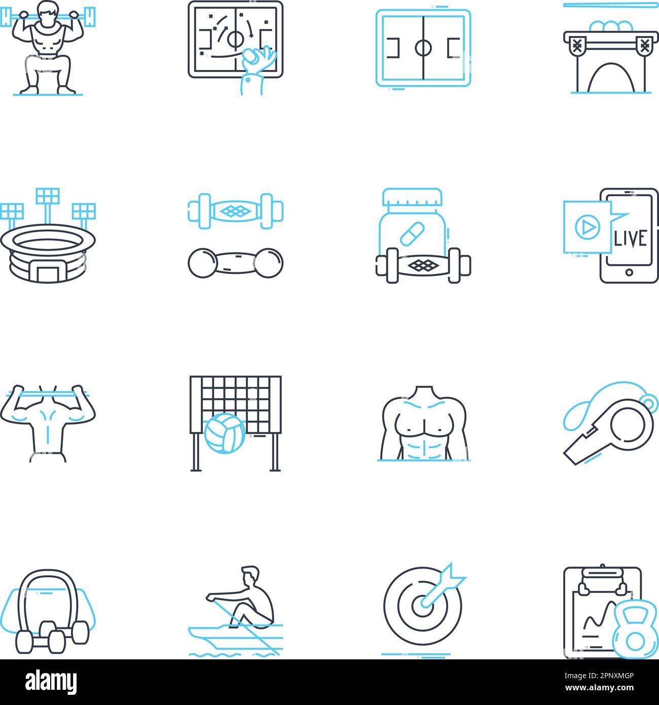 Exercise studio linear icons set. Fitness, Health, Strength, Cardio ...