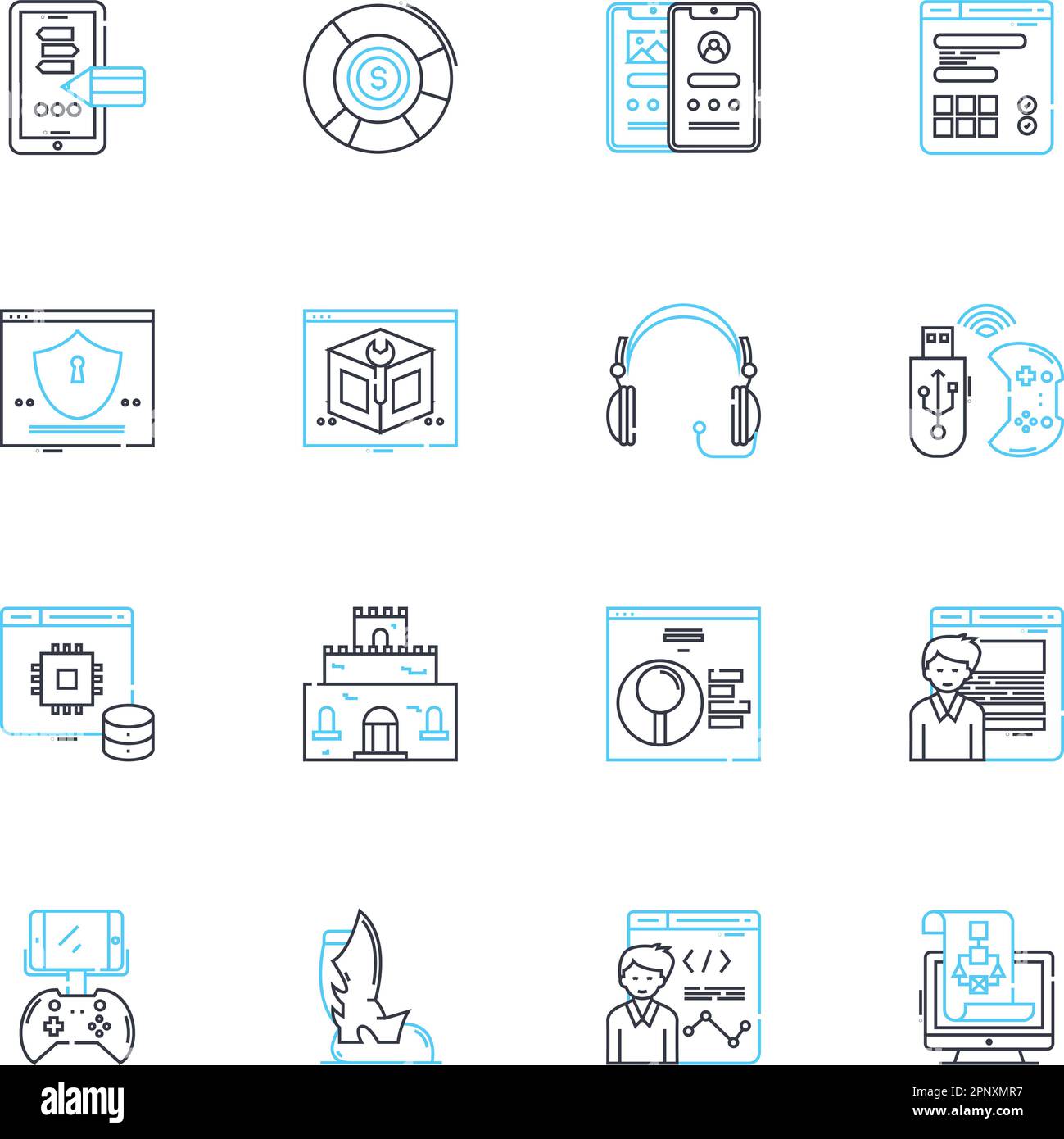 Web gaming linear icons set. Online, Multiplayer, Virtual, Interactive ...