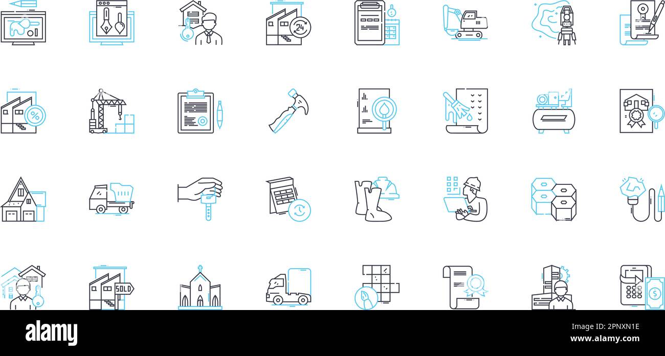 Housing for sale linear icons set. Mansion, Bungalow, Condo, Duplex ...