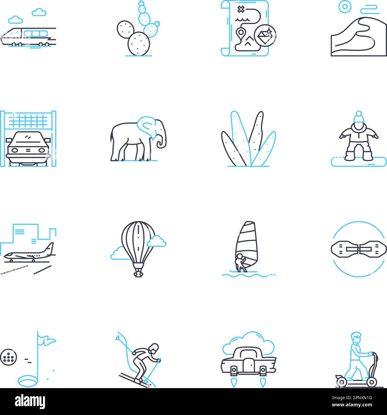 Thrill-seeking trip linear icons set. Adventure, Excitement, Adrenaline ...