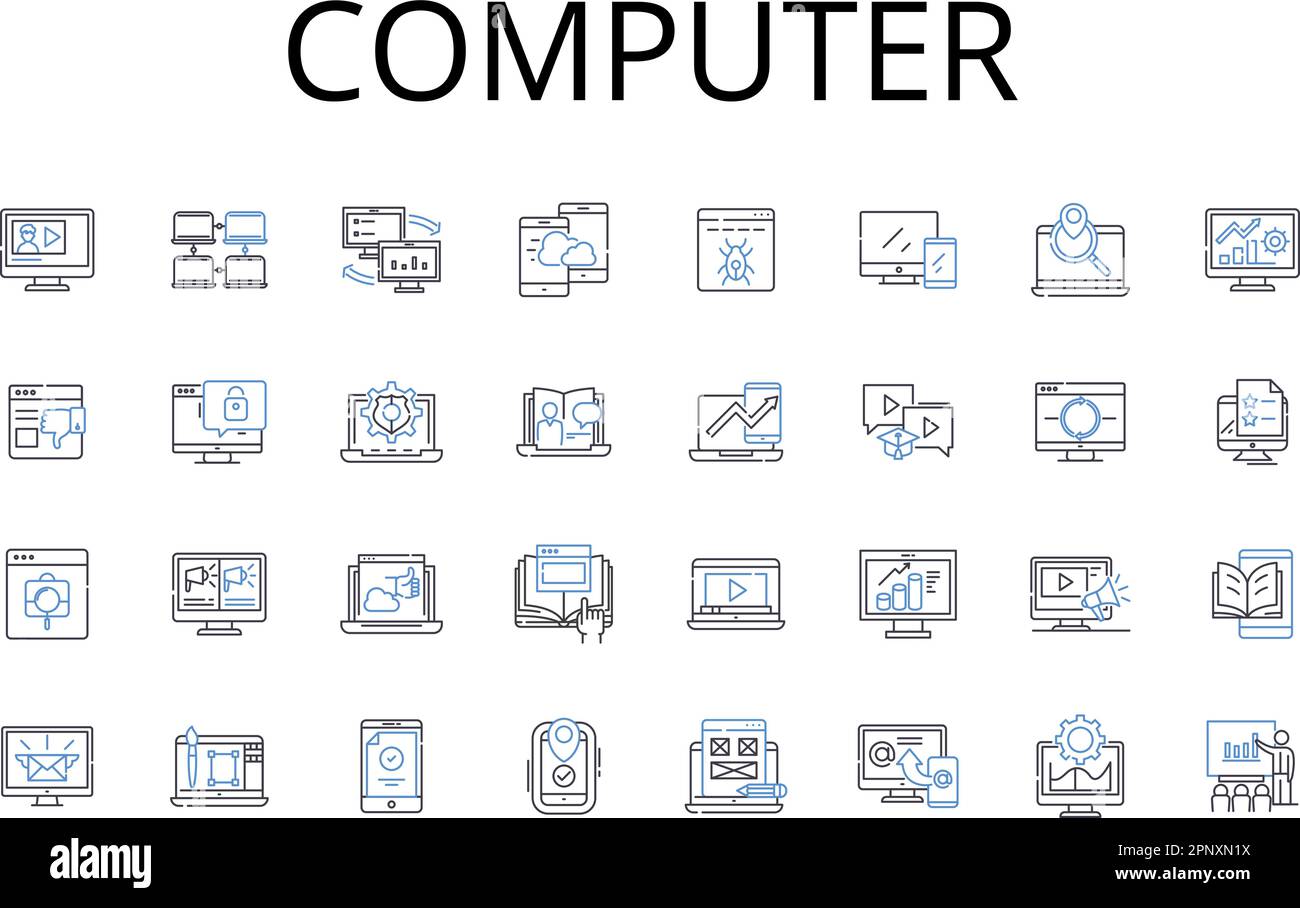 Computer line icons collection. Laptop, Desktop, Machine, Workstation, Processor, System, Device ...