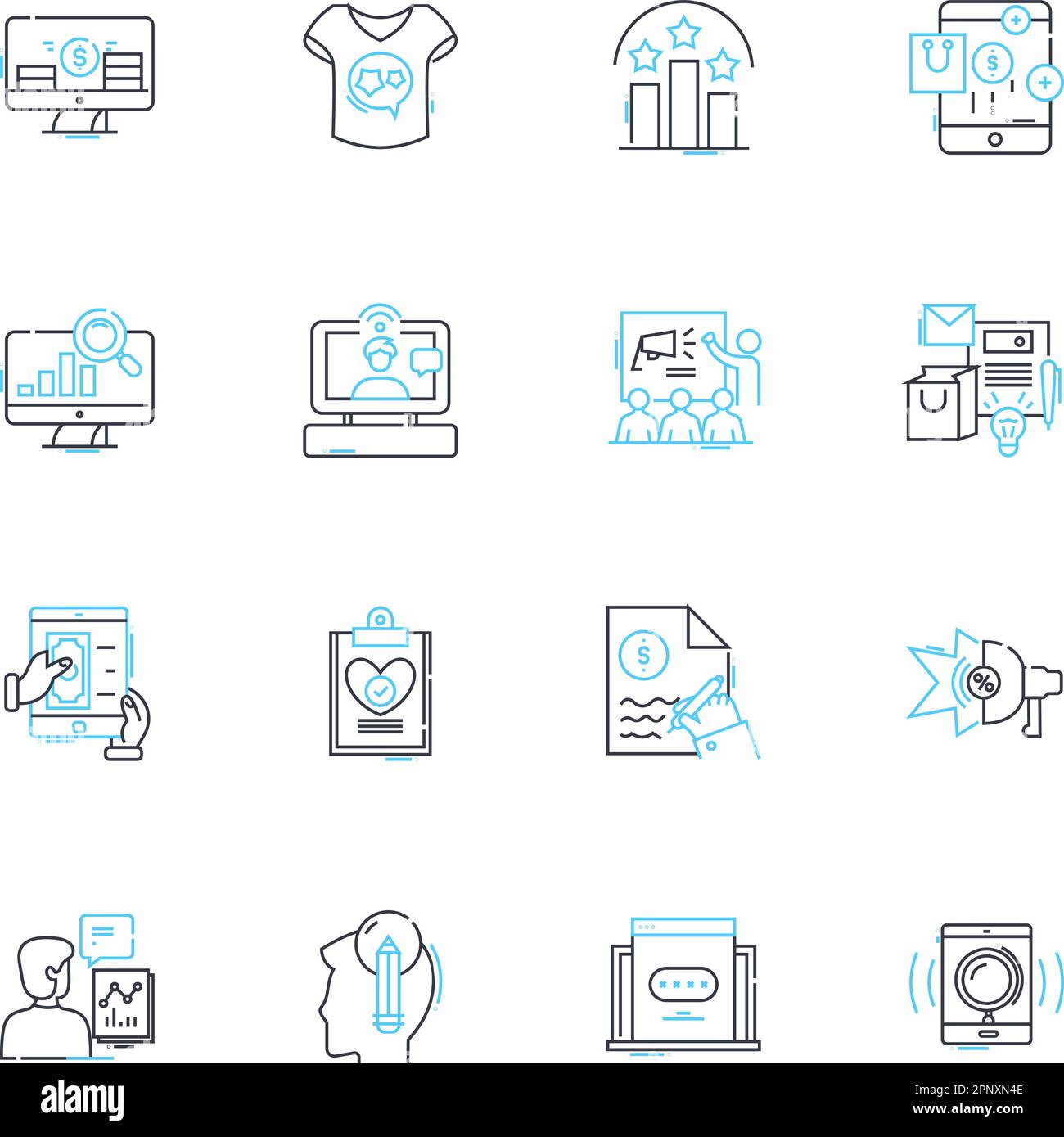 Publicity campaigns linear icons set. Exposure, Promotion, Outreach ...