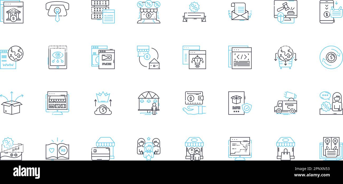 Consumer trade linear icons set. Sales, Marketing, Advertising ...