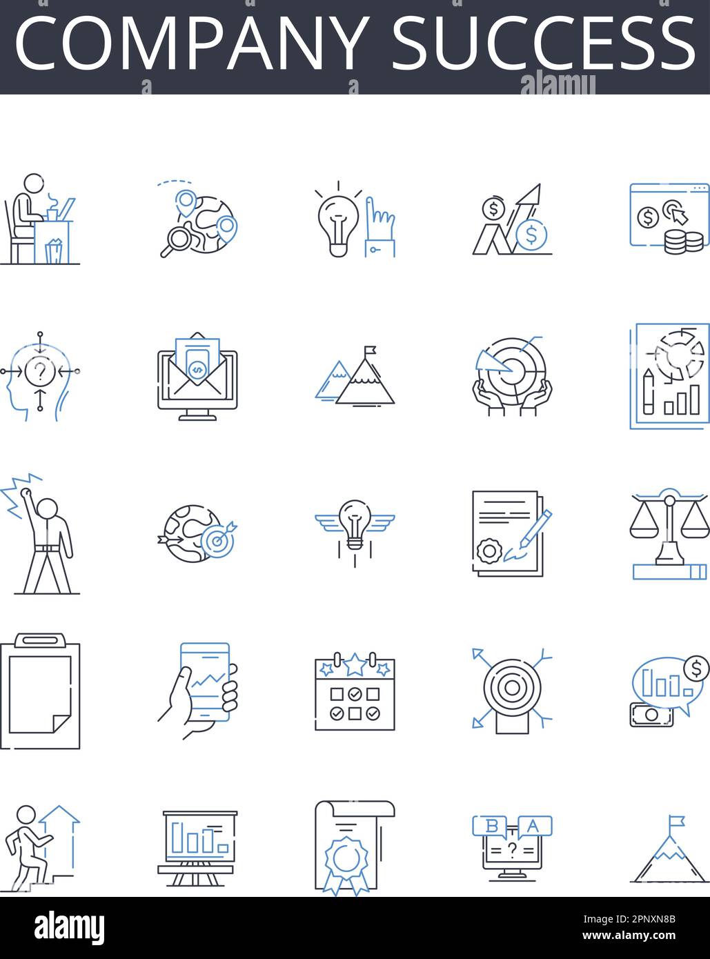 Company success line icons collection. Scenic, Historic, Majestic ...