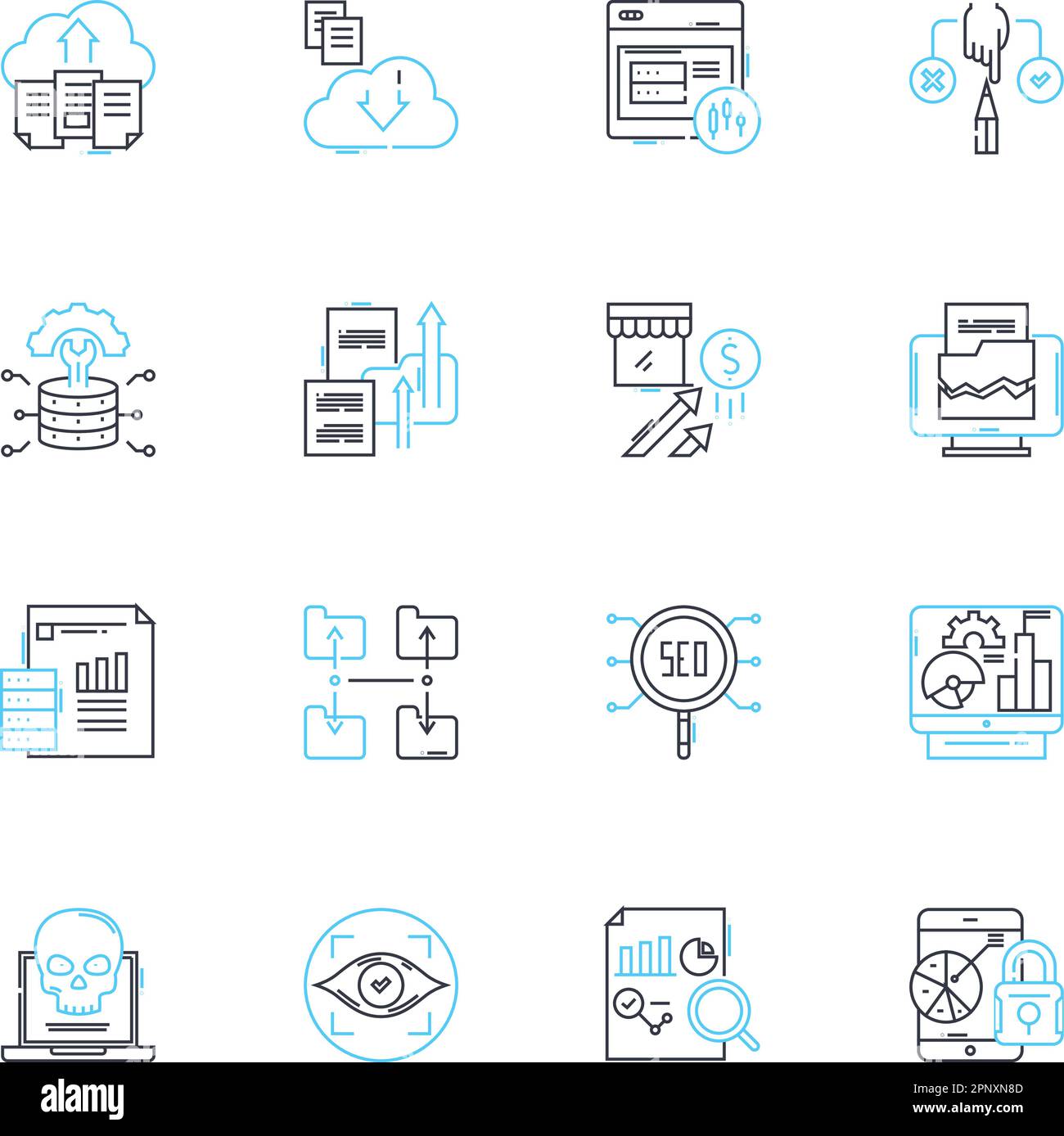 Extensive research linear icons set. Analysis, Investigation ...