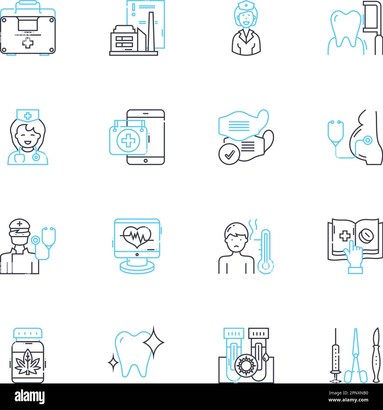 Tooth care linear icons set. Flossing, Brushing, Whitening, Cavity ...