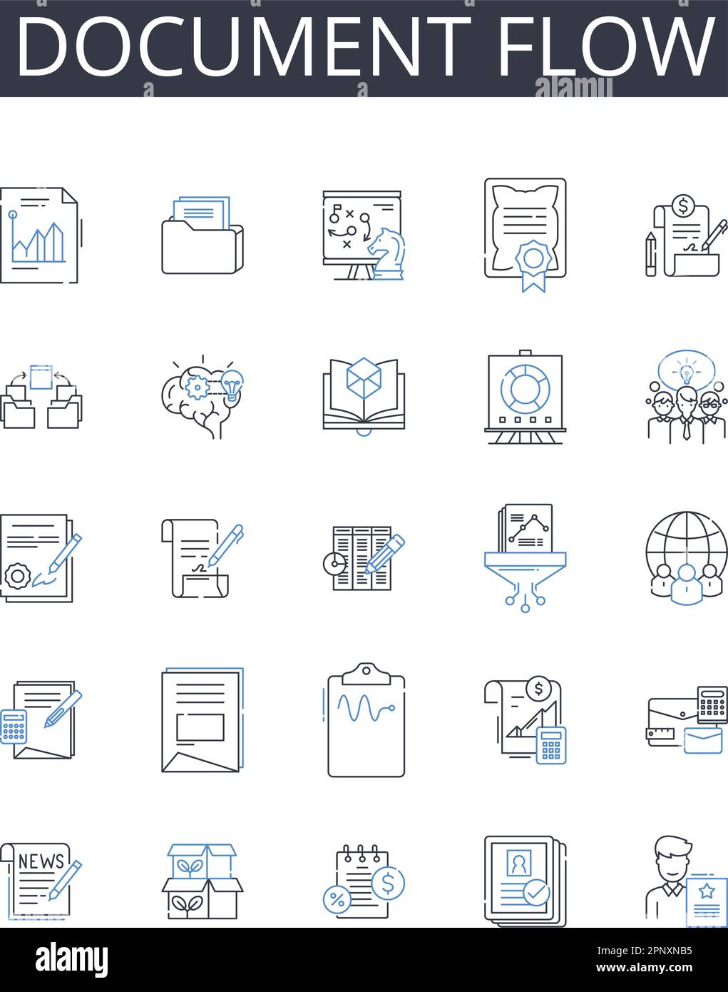 Document Flow Line Icons Collection Workflow Management Information