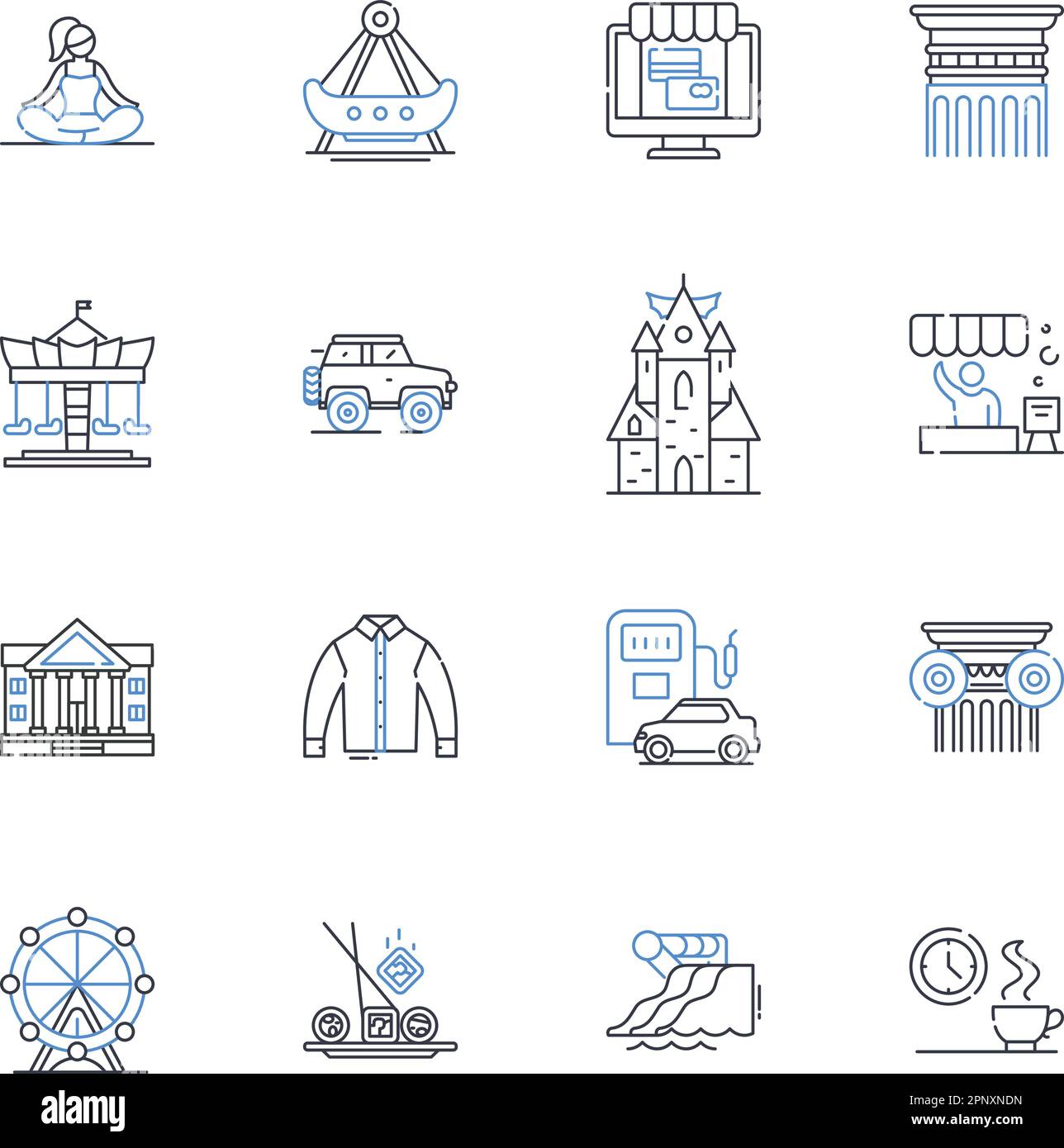 Shopping arcade line icons collection. Boutique, Gallery, Emporium ...