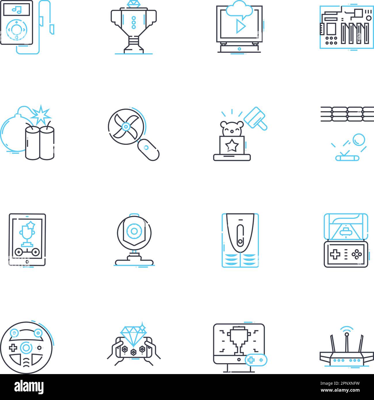 Electronic gaming industry linear icons set. Gaming, Console, PC ...