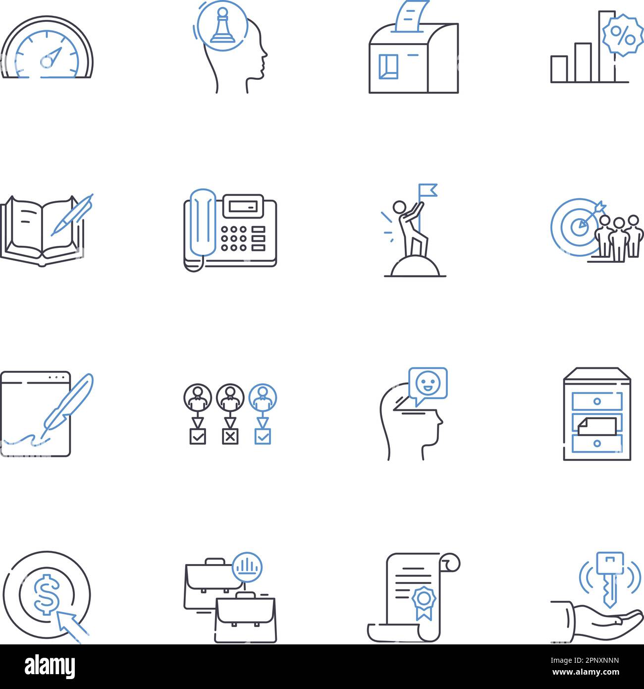 Administration and management line icons collection. Governance, Organization, Strategy ...