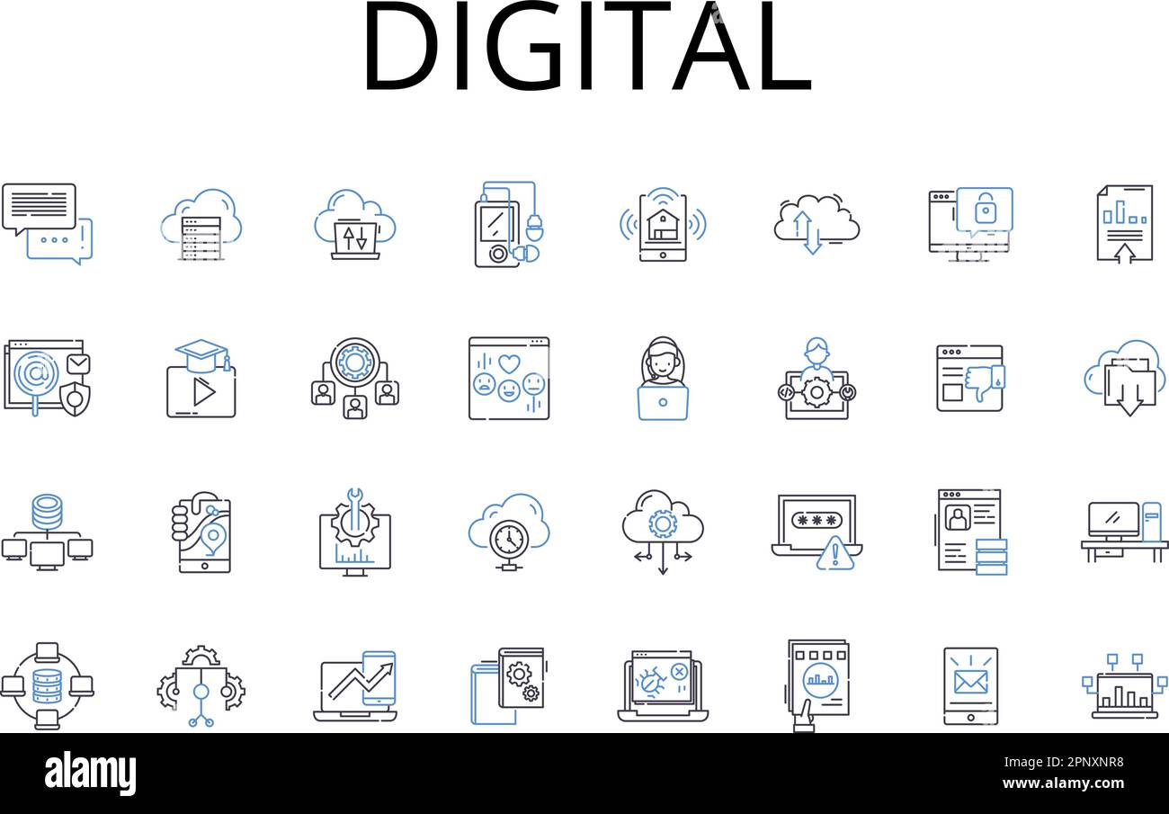 Digital line icons collection. Online, Electronic, Virtual, Cyber, Technological, Automated ...