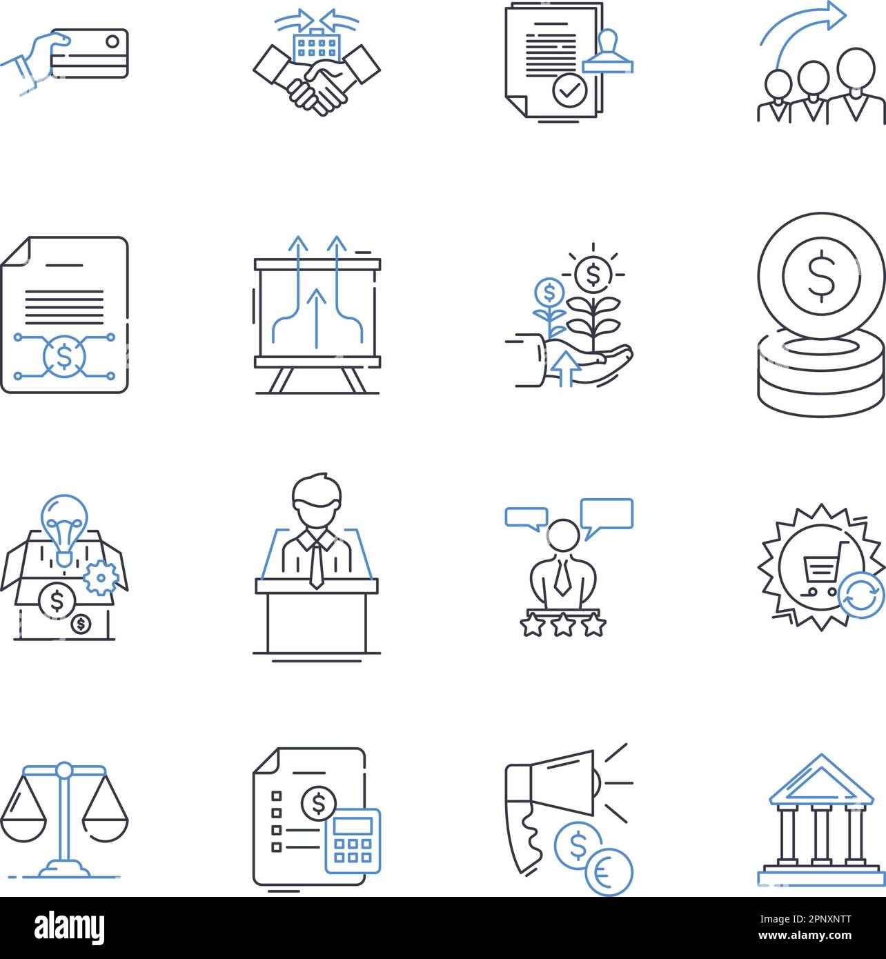 Investment portfolio line icons collection. Diversification, Growth, Returns, Risk, Balancing ...