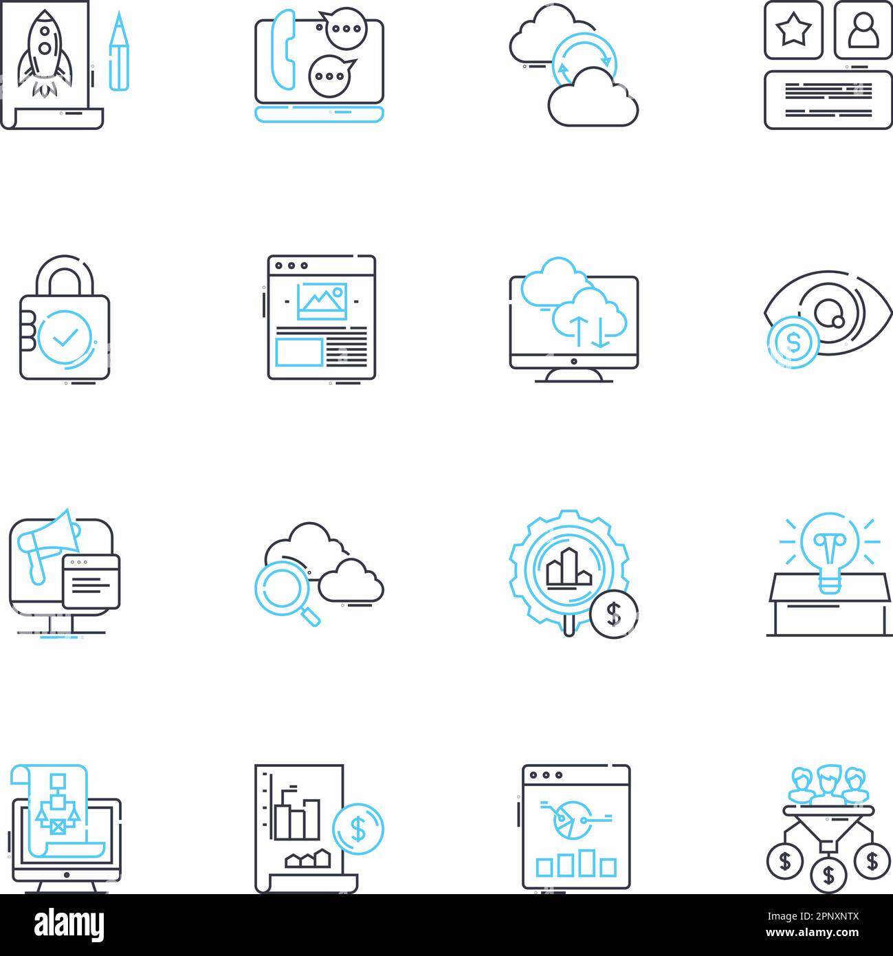 Web publicity linear icons set. SEO, Social, Marketing, Advertising ...