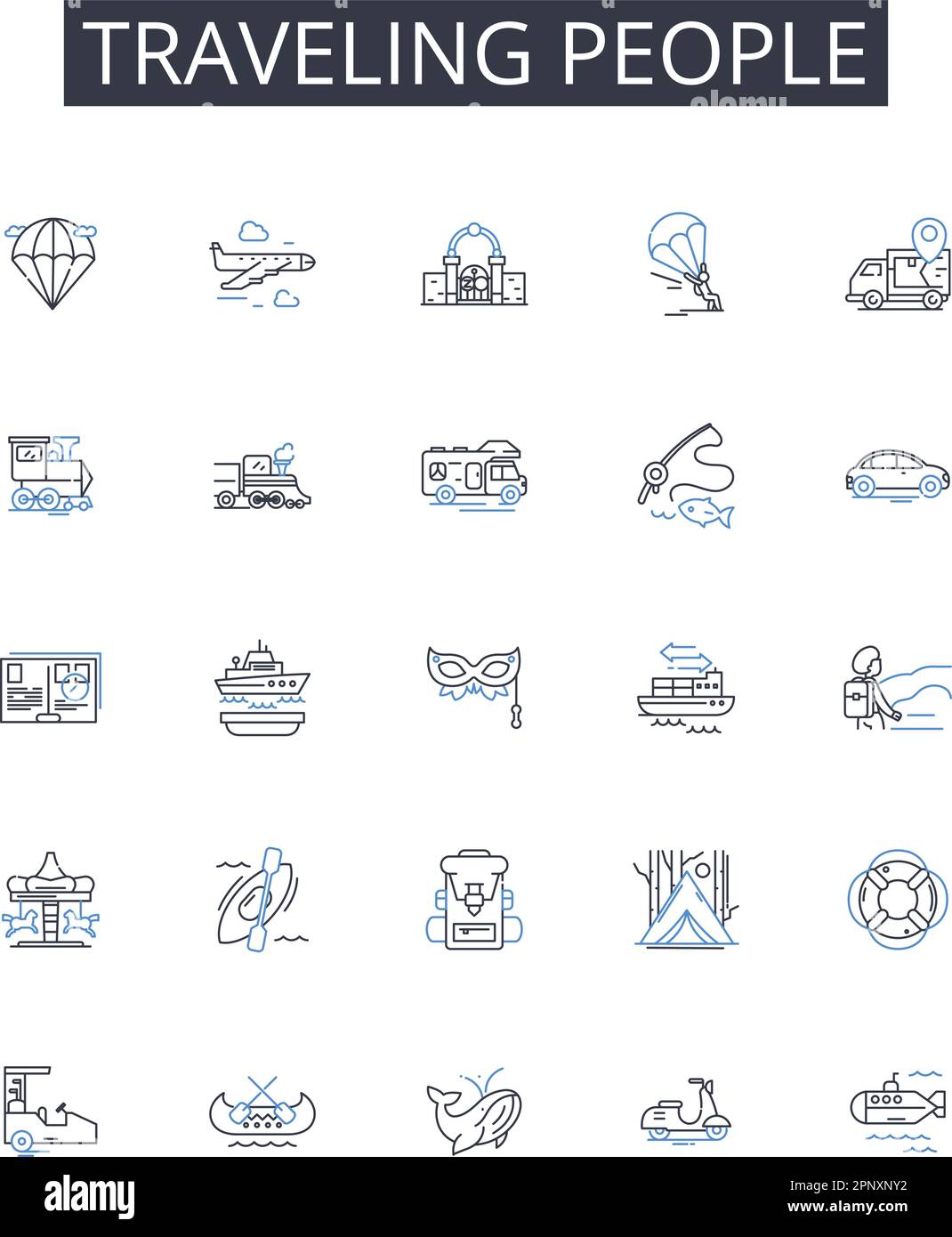 Traveling people line icons collection. Authority, Governance ...