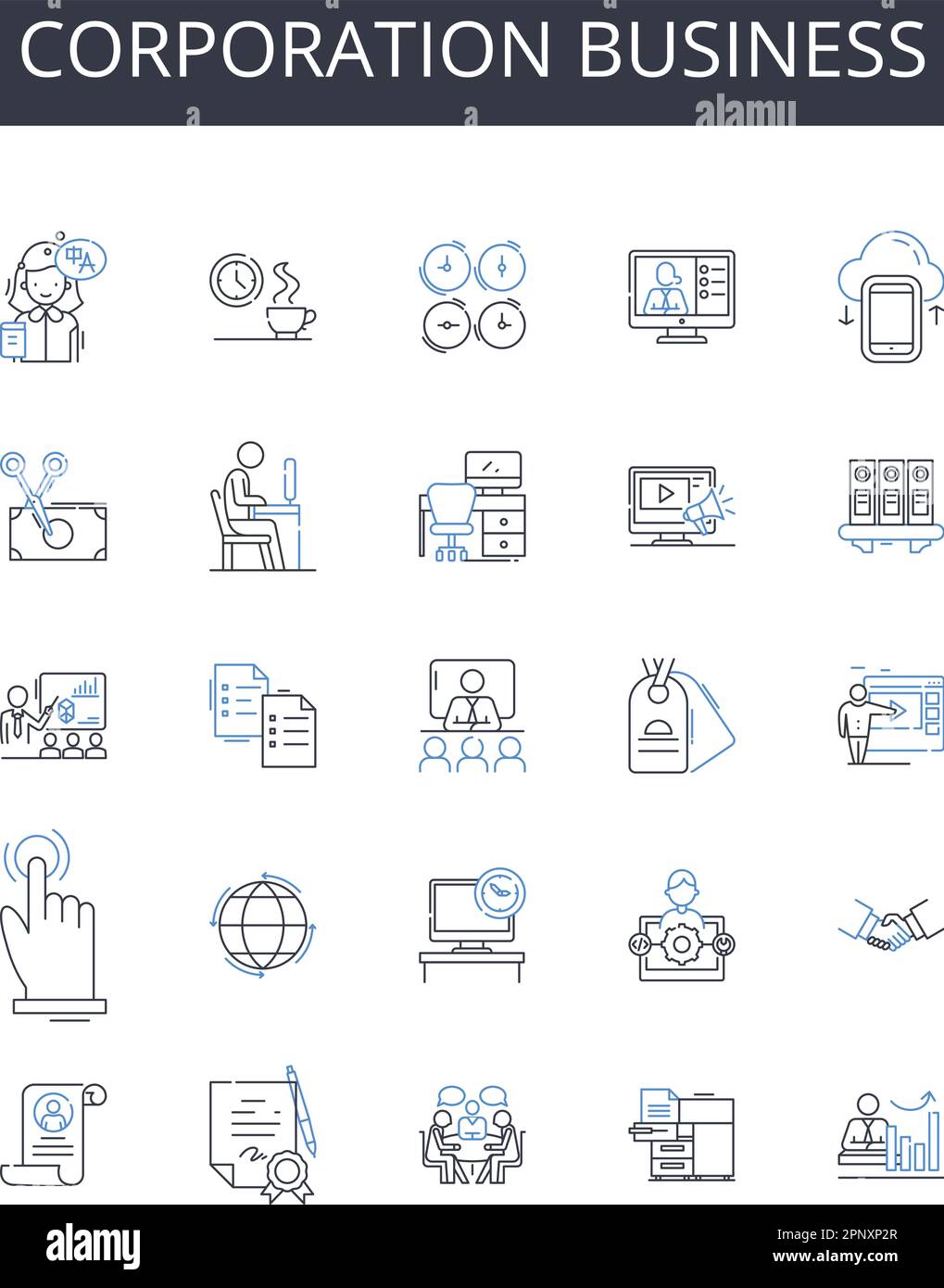 Corporation business line icons collection. Partnership venture, Firm ...