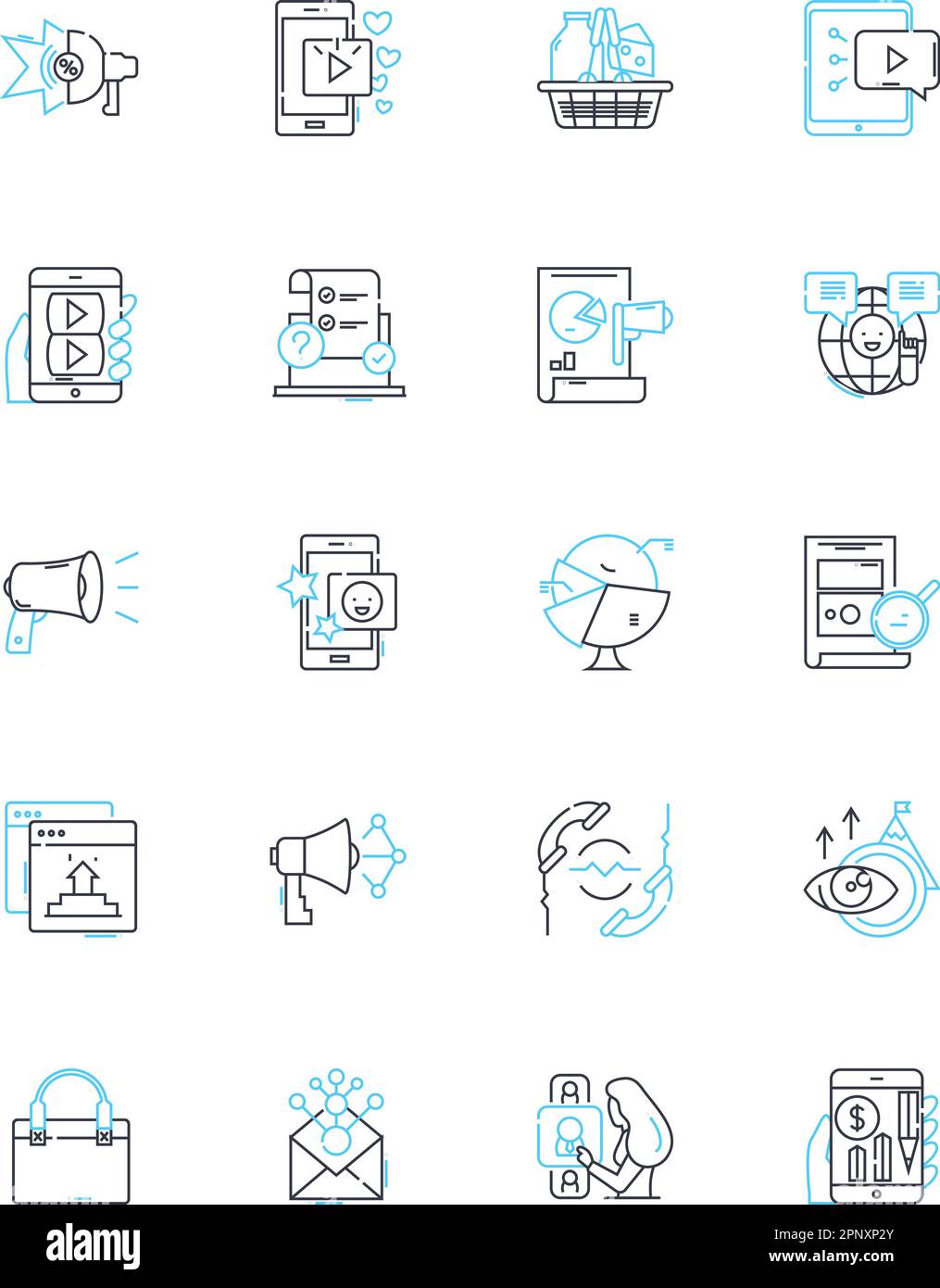Email campaign linear icons set. Outreach, Engagement, Conversions ...