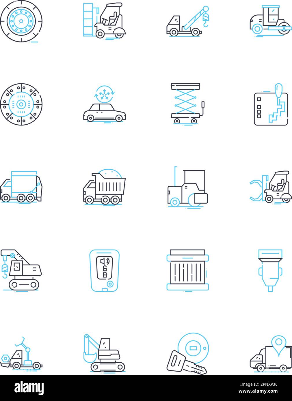 Truck compnts linear icons set. Suspension, Axle, Chassis, Shock, Brake ...