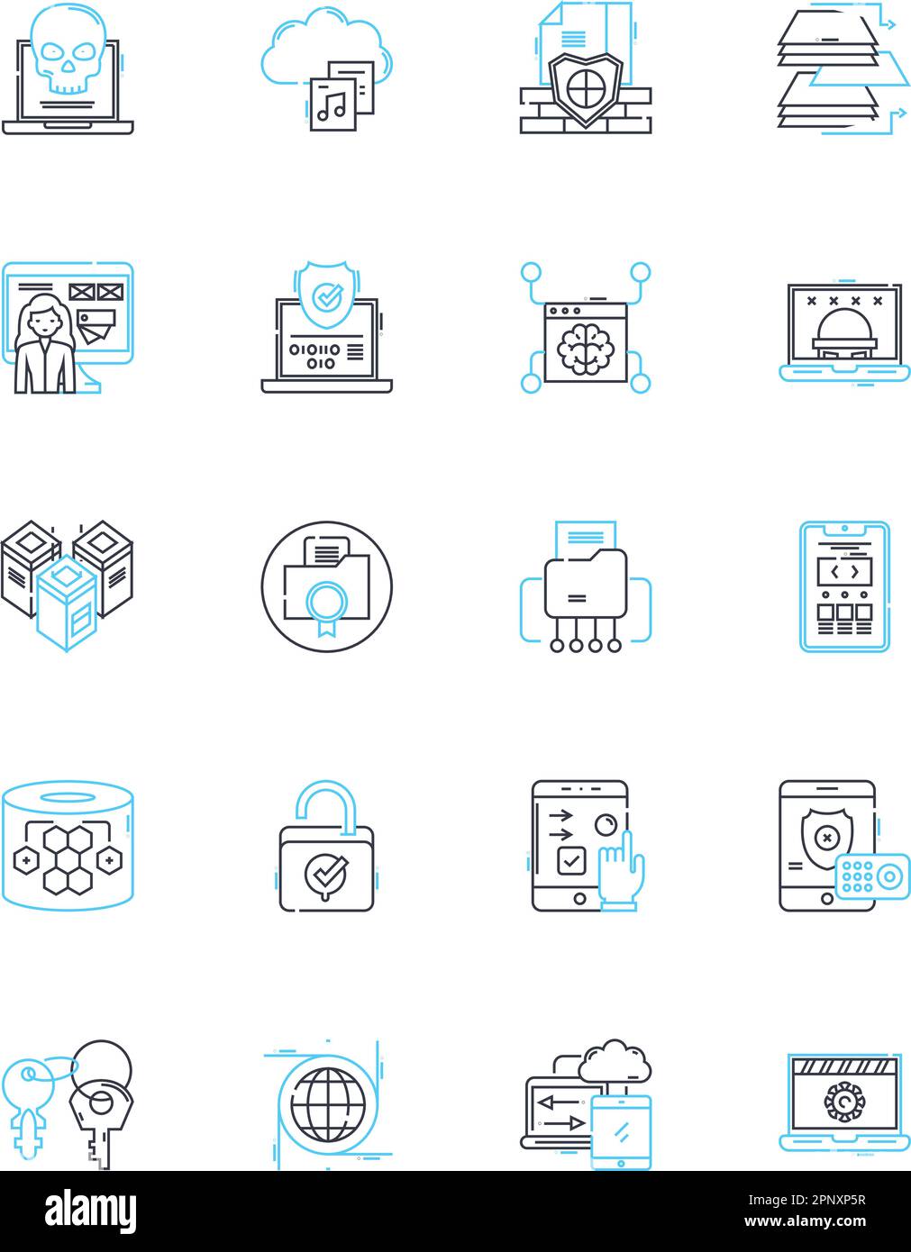 Guarded secrets linear icons set. Concealed, Hidden, Restricted, Confidential, Coded, Secure ...