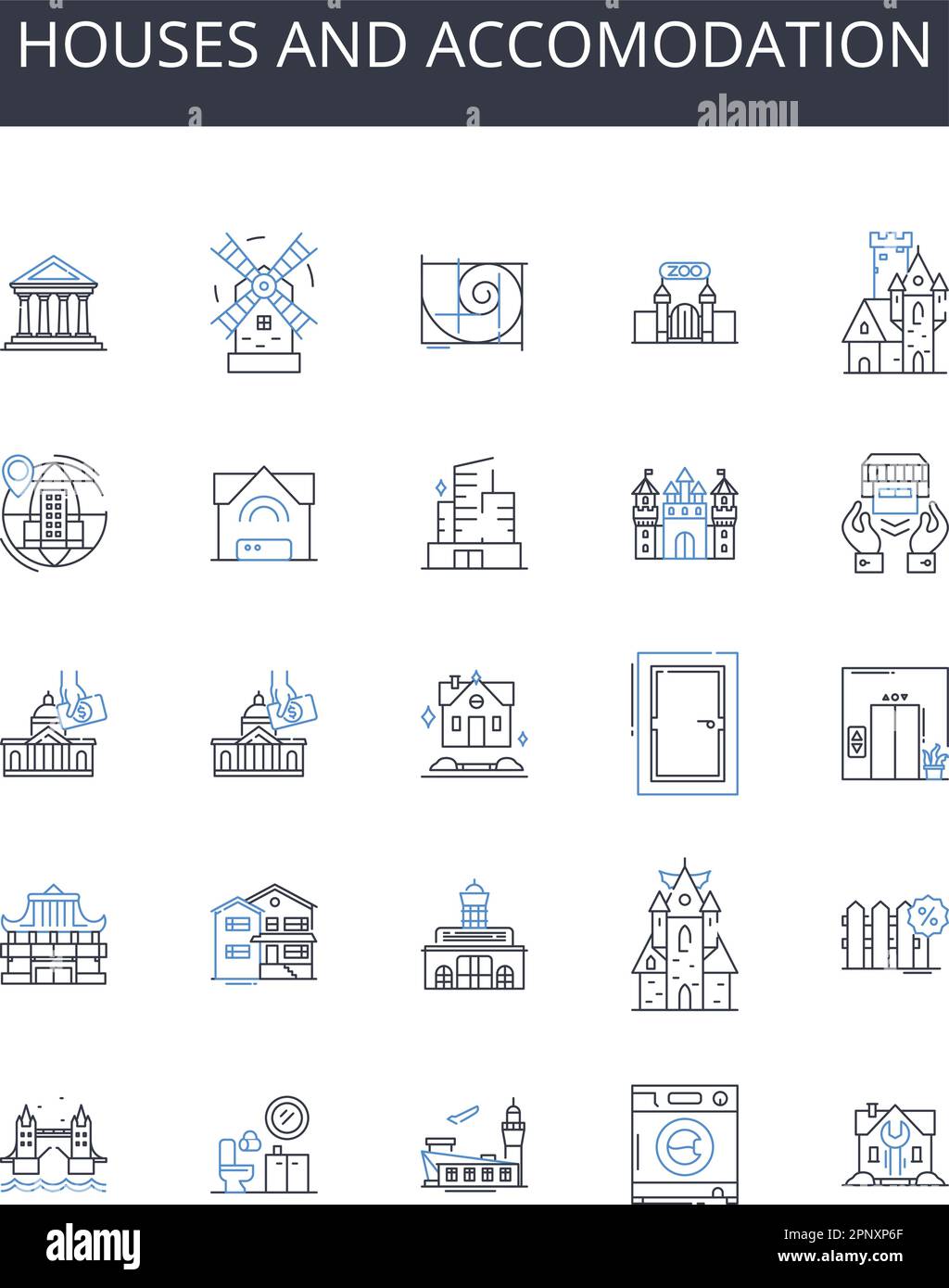 Houses and accomodation line icons collection. Residences, Dwellings ...