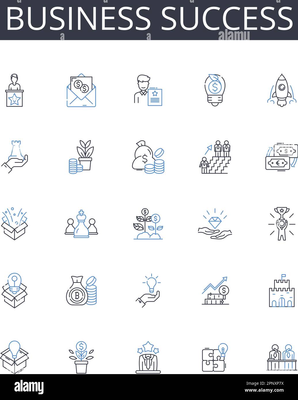 Business success line icons collection. Economic growth, Career ...
