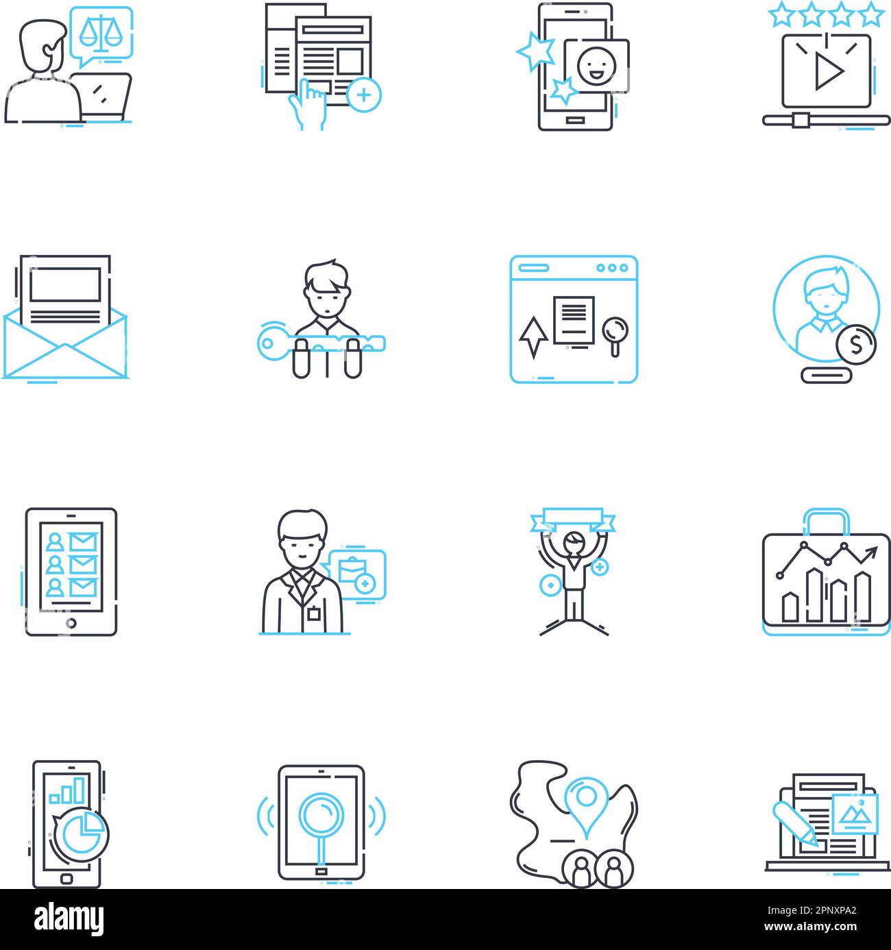 Advertising strategy linear icons set. Branding, Market segmentation, Target audience, Campaign ...