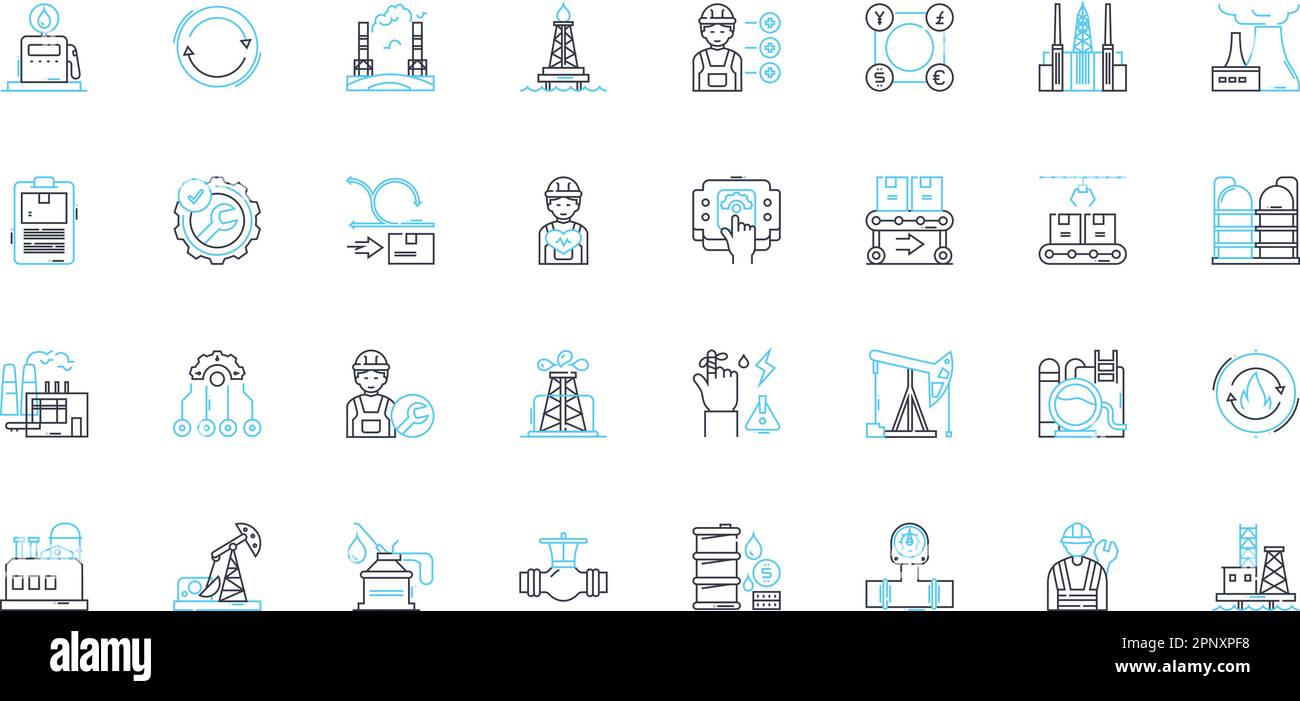 Manufacturing industry linear icons set. Automation, Assembly ...
