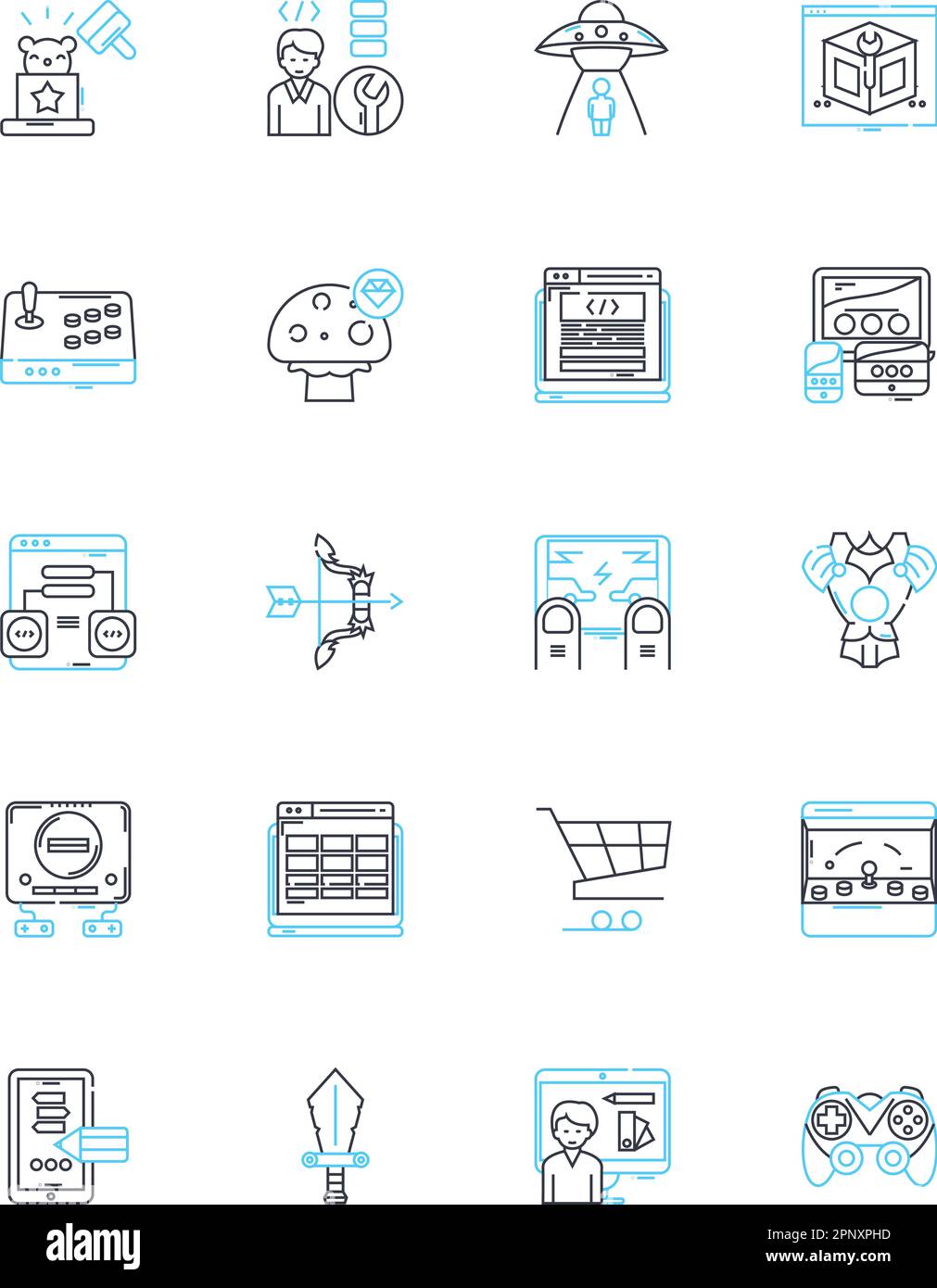 Web gaming linear icons set. Online, Multiplayer, Virtual, Interactive ...