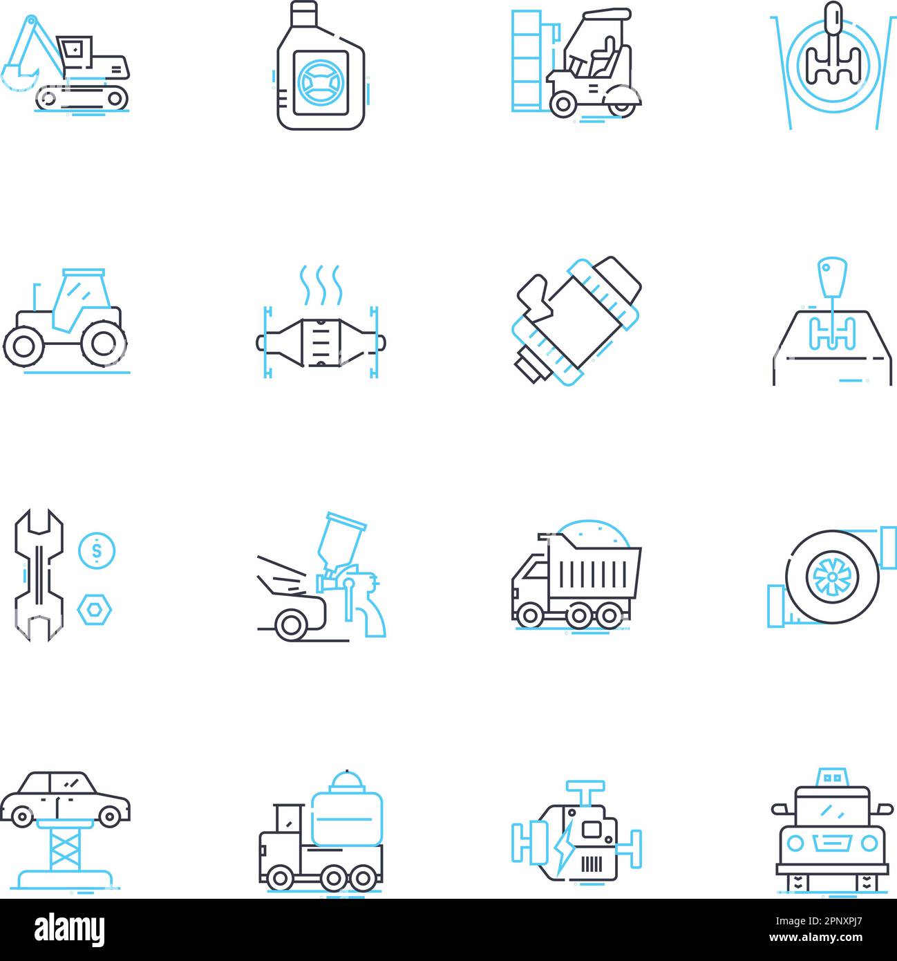 Auto maintenance industry linear icons set. Engine, Suspension, Brakes ...
