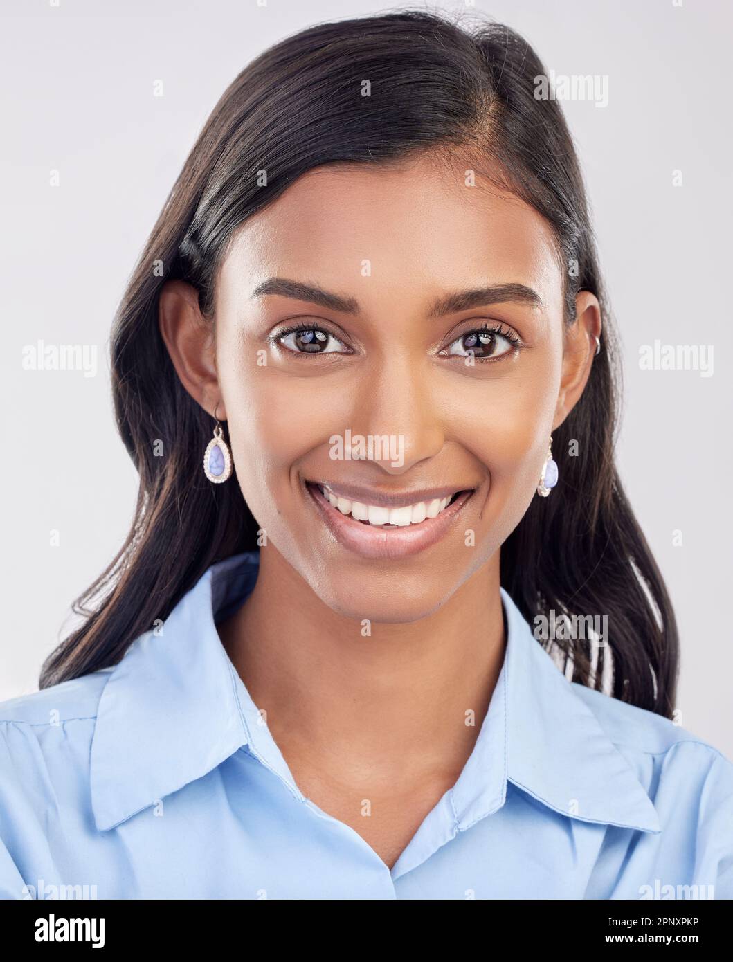 Face, happy and portrait of Indian woman relax feeling confident, smile ...