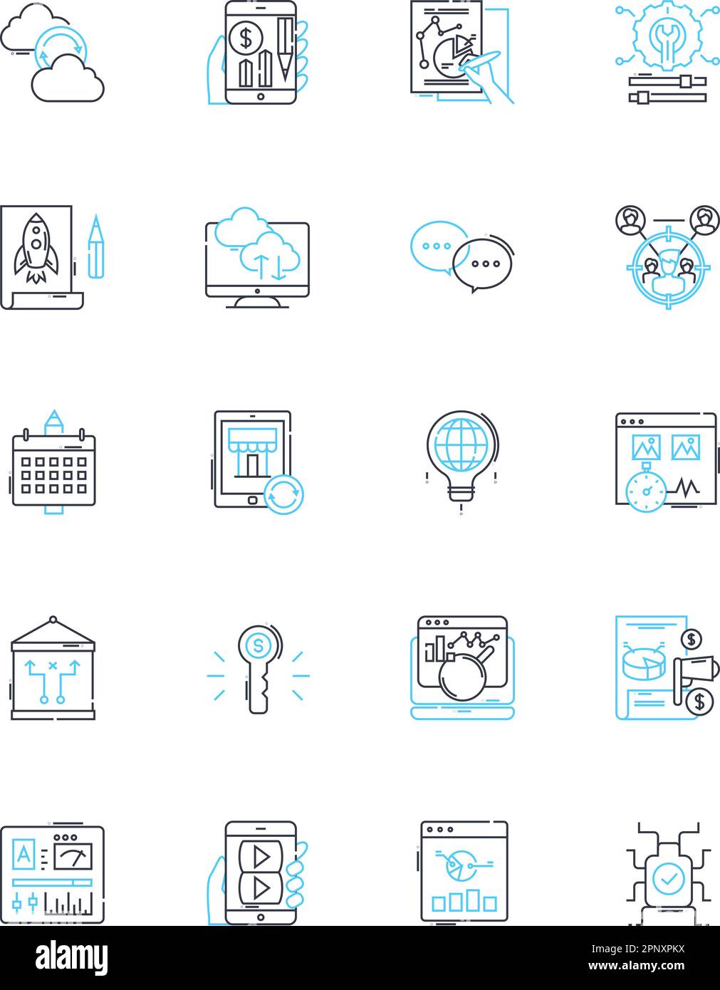 Email advertising linear icons set. Campaigns, Marketing, Outreach ...