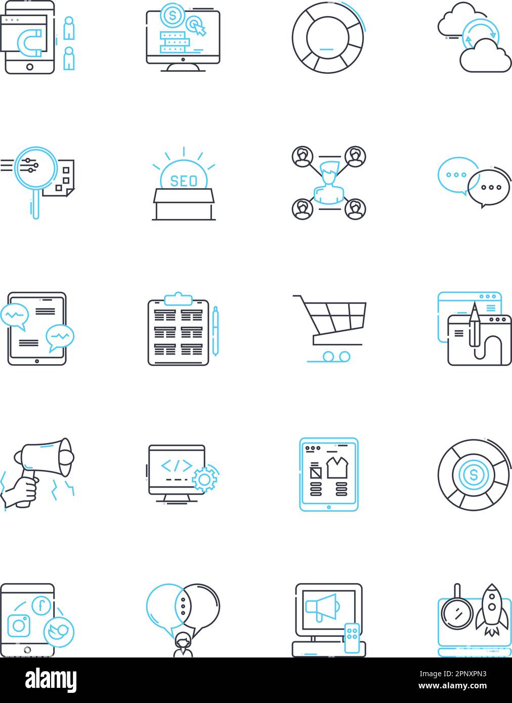 Informational Cooperation Linear Icons Set Collaboration Partnership Alignment Synergy