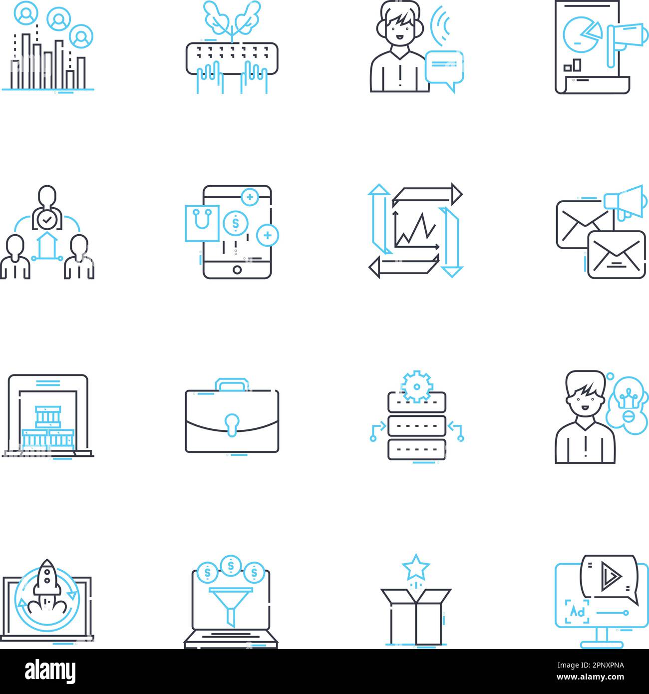 Content promotion linear icons set. Outreach, Promotion, Syndication ...