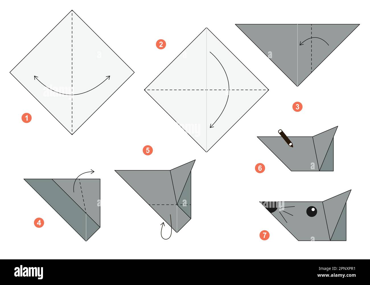 Origami tutorial for kids. Origami cute mouse Stock Vector Image & Art ...