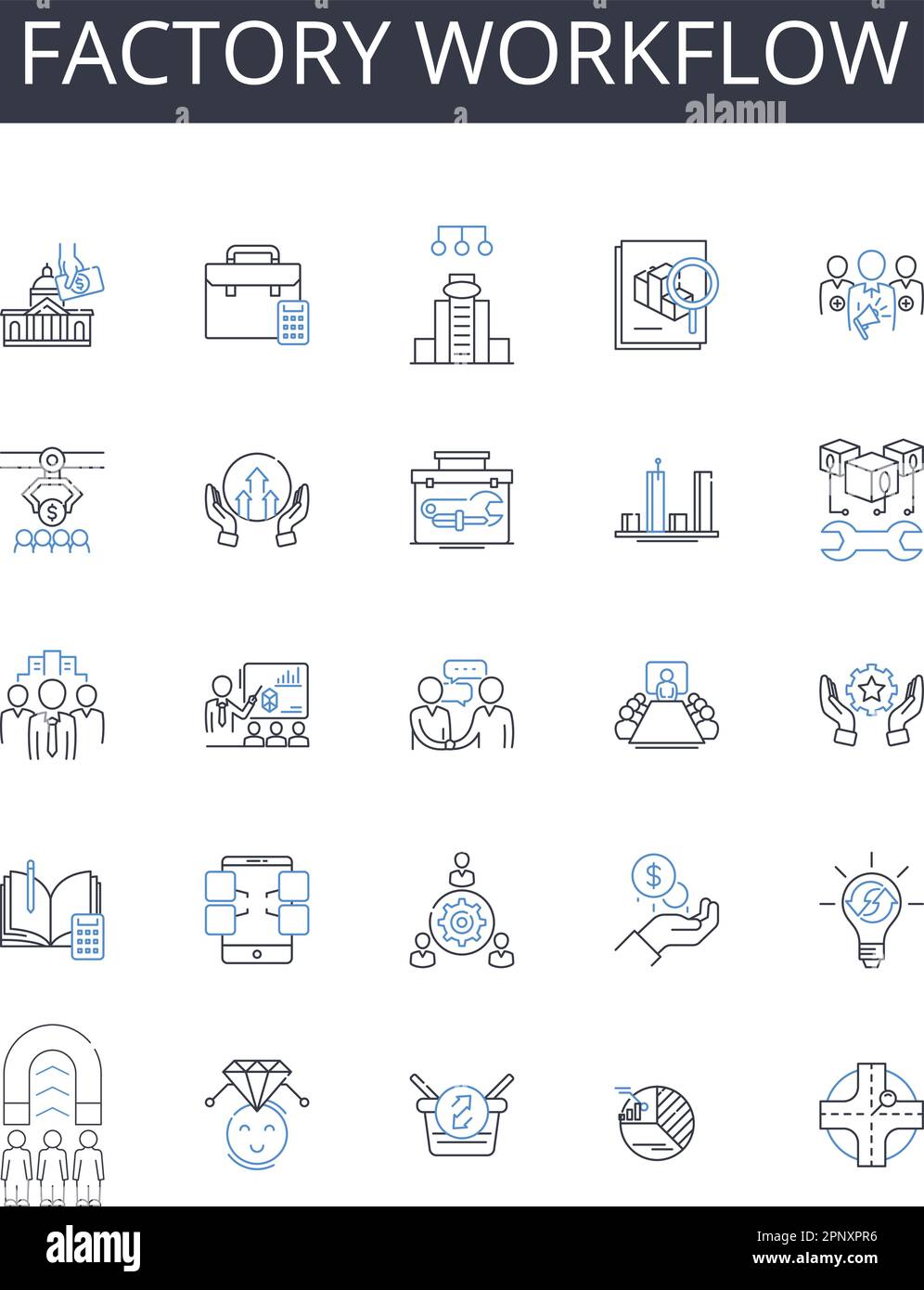 Factory workflow line icons collection. Company procedures, Business ... Factory workflow line icons collection. Company procedures, Business ...