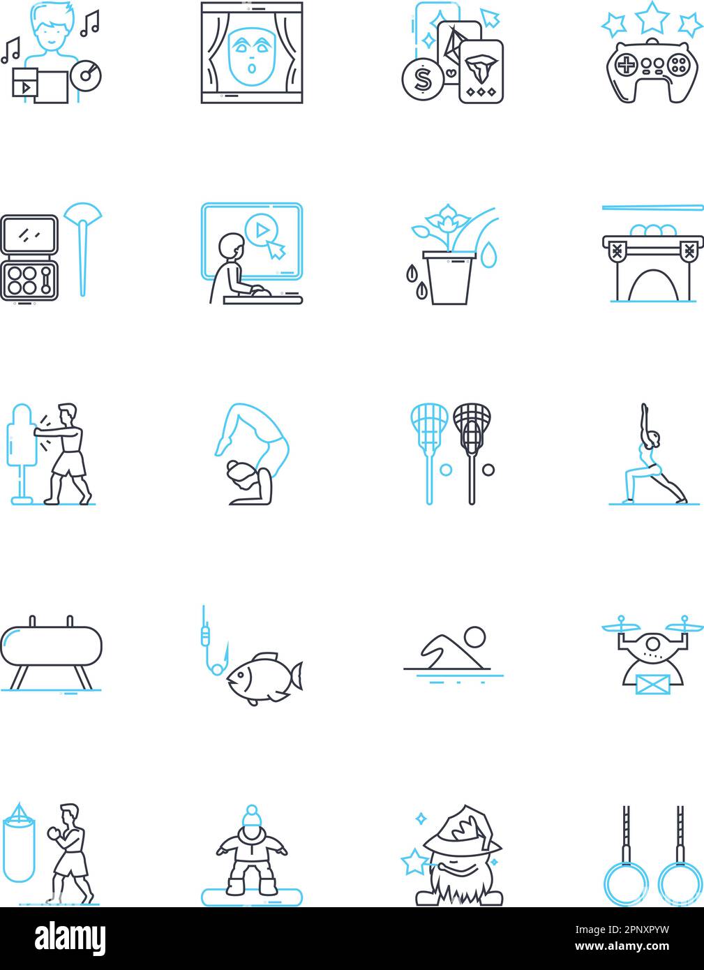 Amusement ventures linear icons set. Rides, Games, Thrills, Fun ...