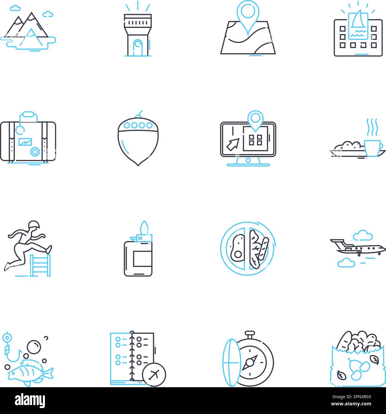 Leisure time linear icons set. Relaxation, Entertainment, Hobbies, Recreation, Amusement, Escape ...